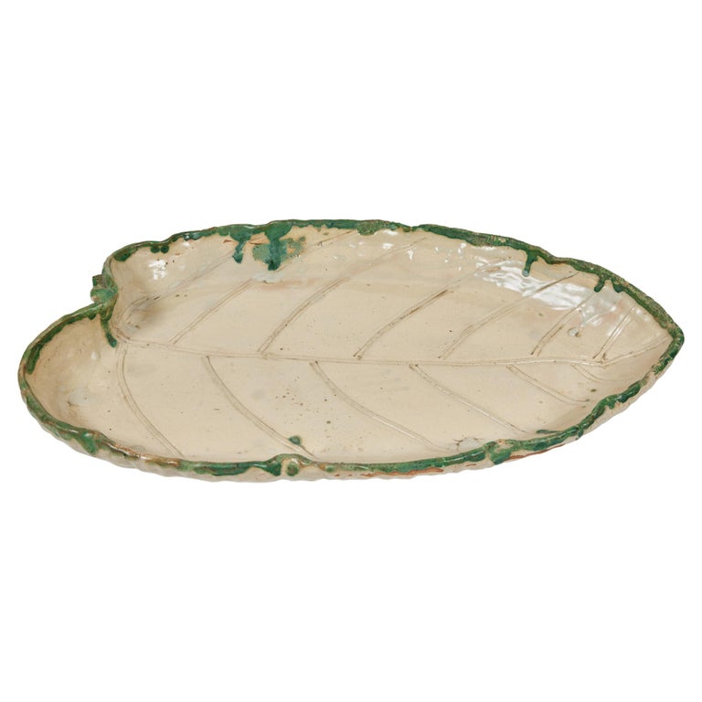 Vintage Large Handmade Japanese Pottery Leaf Tray For Sale at 1stDibs