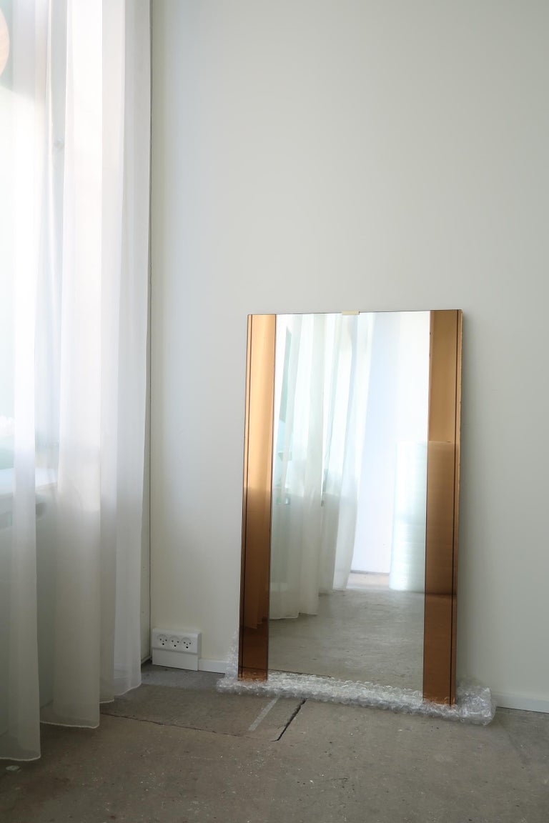 Vintage Large Italian 1970s Square Wall Mirror Amber Glass and Brass ...