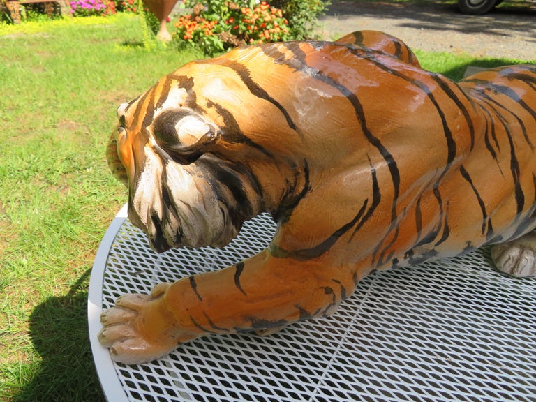 Vintage Large Italian Ceramic Crouching Tiger Statue Miid-Century ...