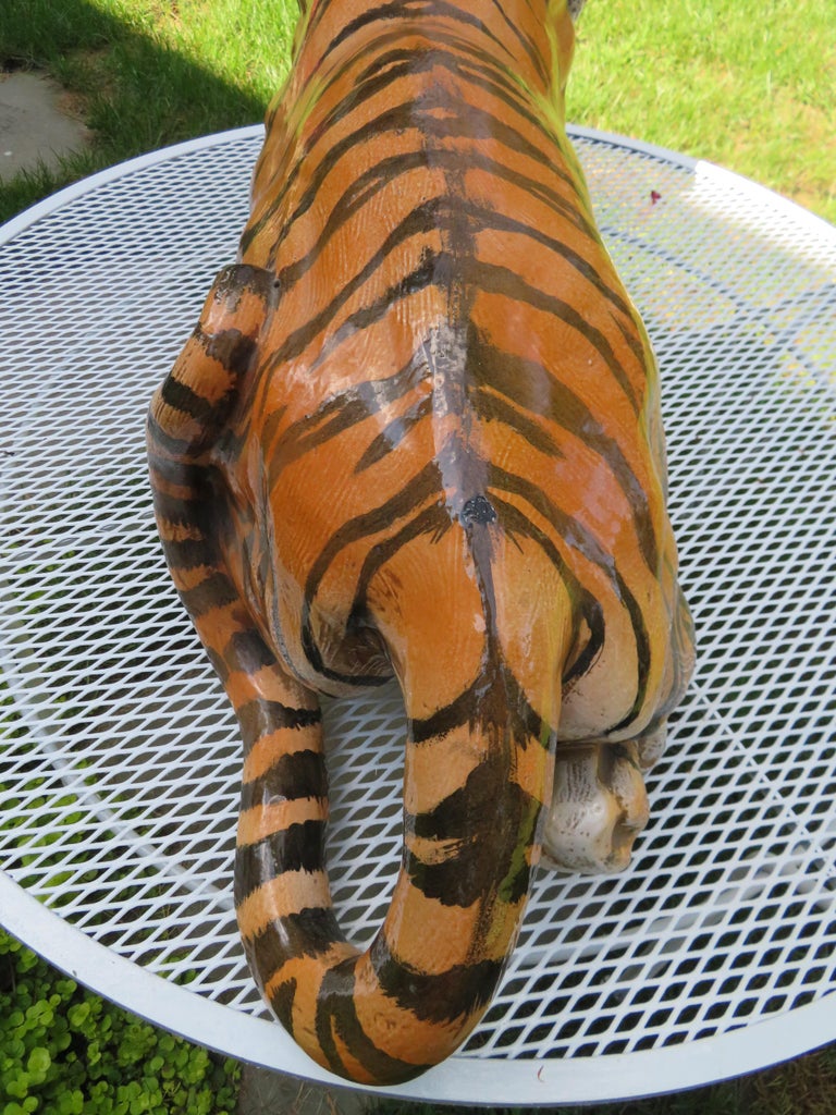 Vintage Large Italian Ceramic Crouching Tiger Statue Miid-Century ...