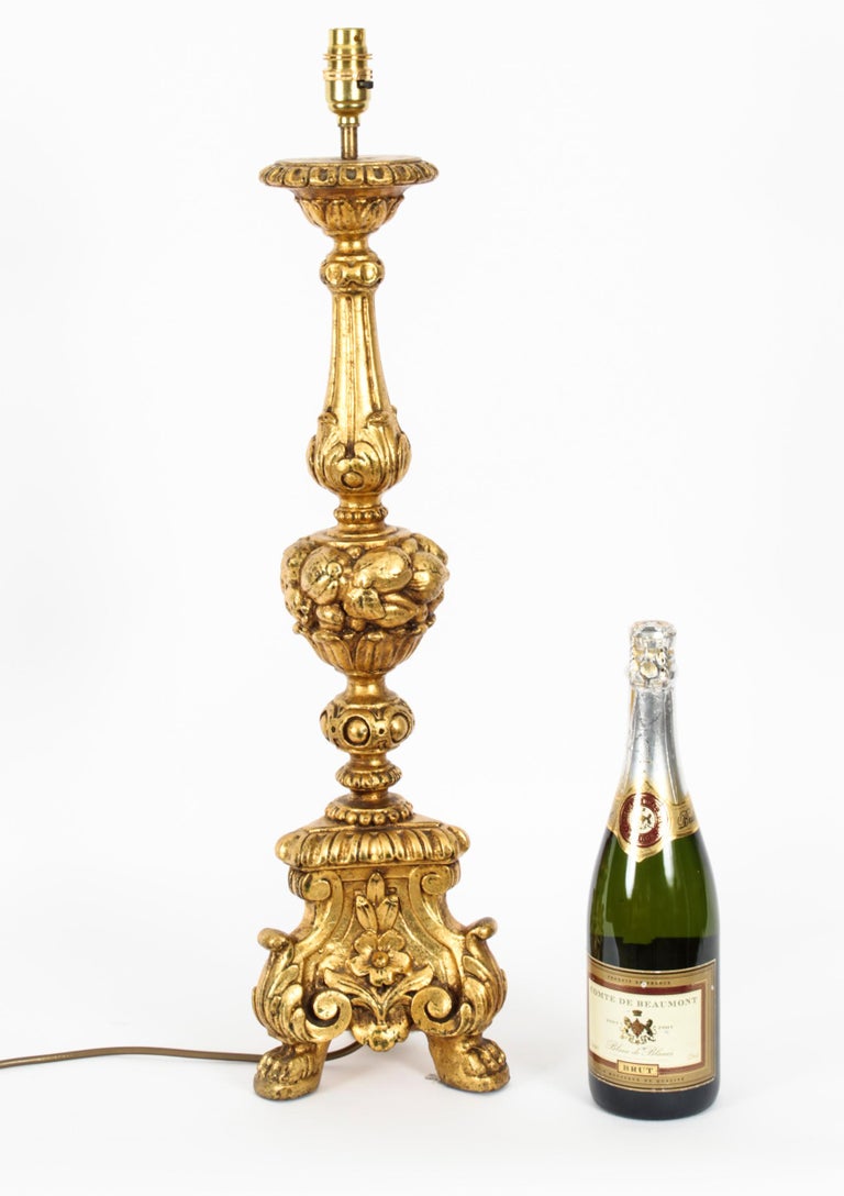 Vintage Large Italian Gilded Baroque Table Lamp Mid 20th Century at 1stDibs