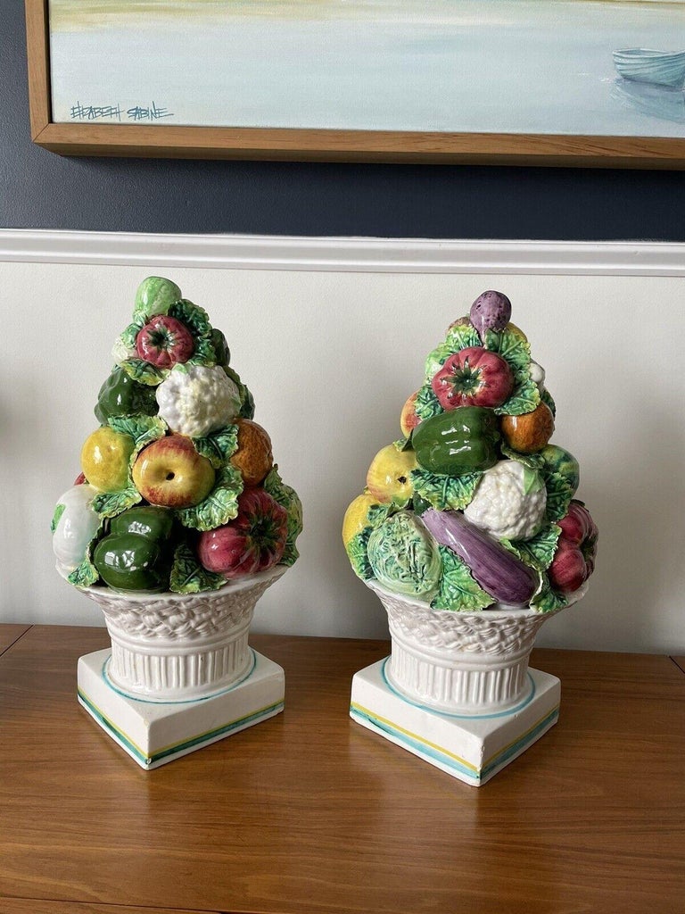 Vintage Large Italian Majolica Ceramic Fruit and Vegetable Topiaries ...