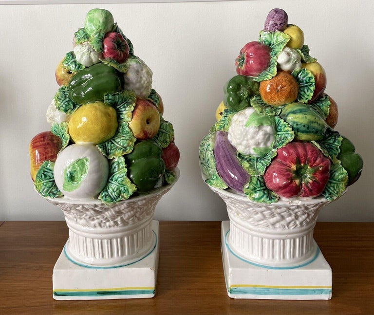 Vintage Large Italian Majolica Ceramic Fruit and Vegetable Topiaries ...