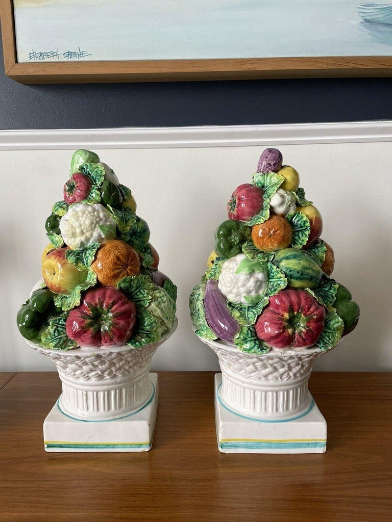 Vintage Large Italian Majolica Ceramic Fruit and Vegetable Topiaries ...
