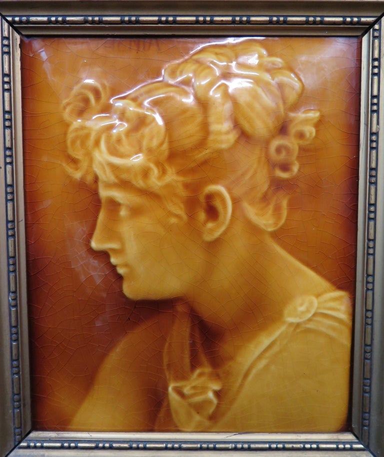 Vintage Large Majolica Tile of the Goddess Parthenia For Sale at 1stdibs