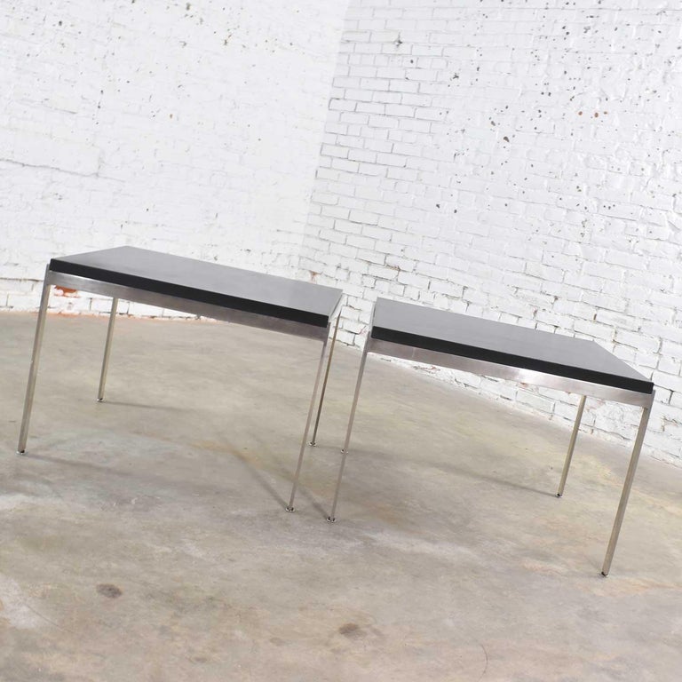 Vintage Large Modern Square End Tables in Stainless Steel Black ...