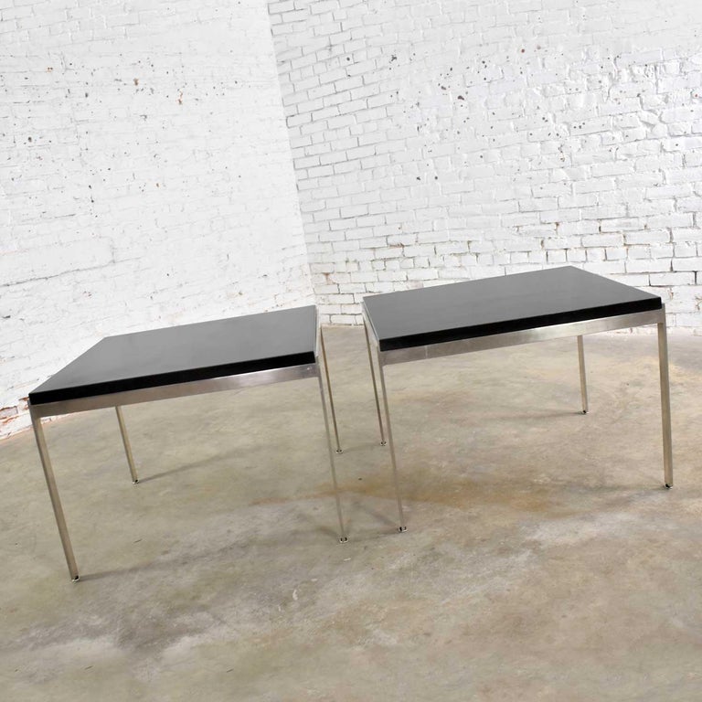 Vintage Large Modern Square End Tables in Stainless Steel Black ...