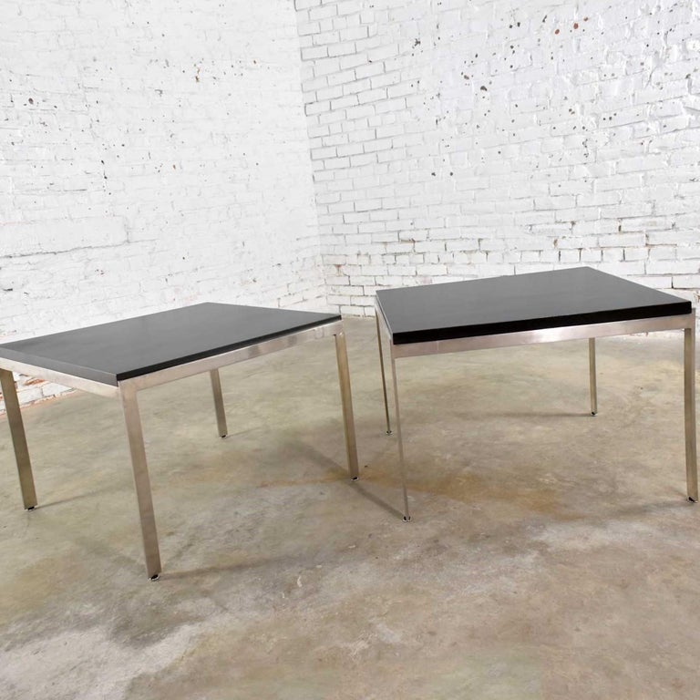 Vintage Large Modern Square End Tables in Stainless Steel Black ...