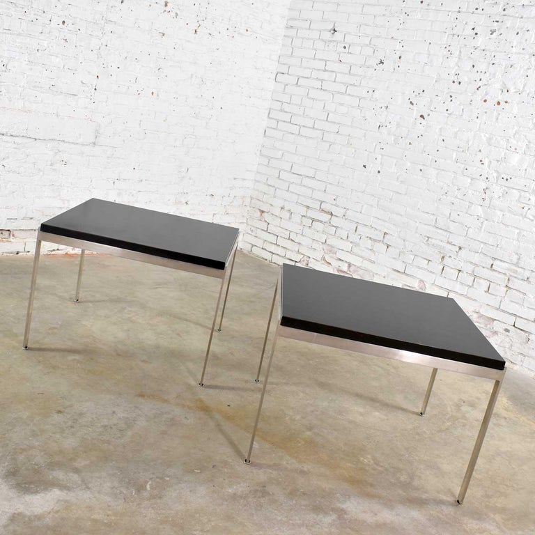 Vintage Large Modern Square End Tables in Stainless Steel Black ...
