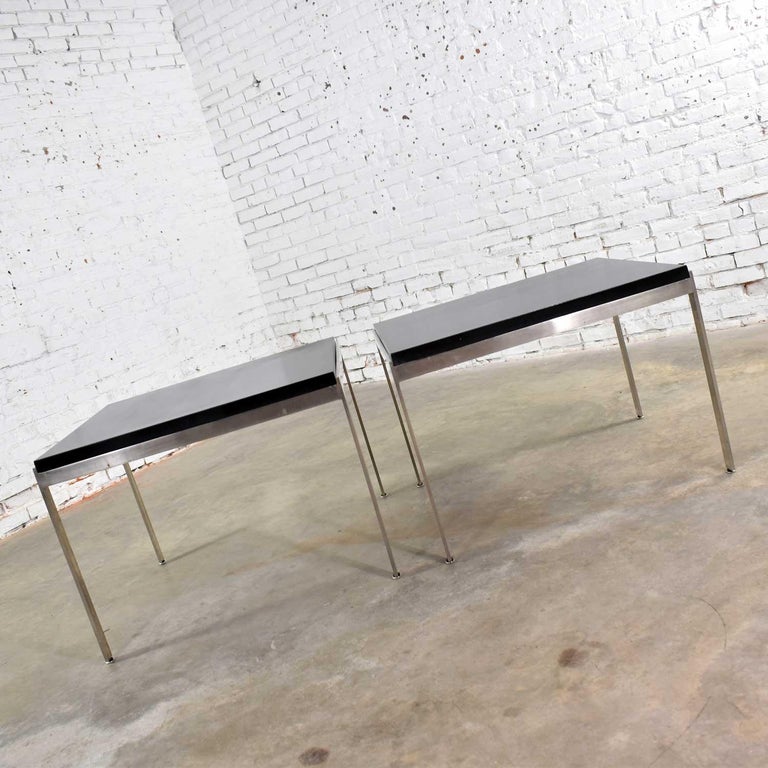 Vintage Large Modern Square End Tables in Stainless Steel Black ...