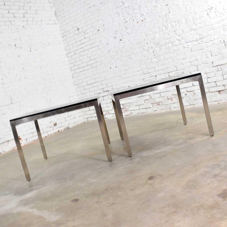 Vintage Large Modern Square End Tables in Stainless Steel Black ...