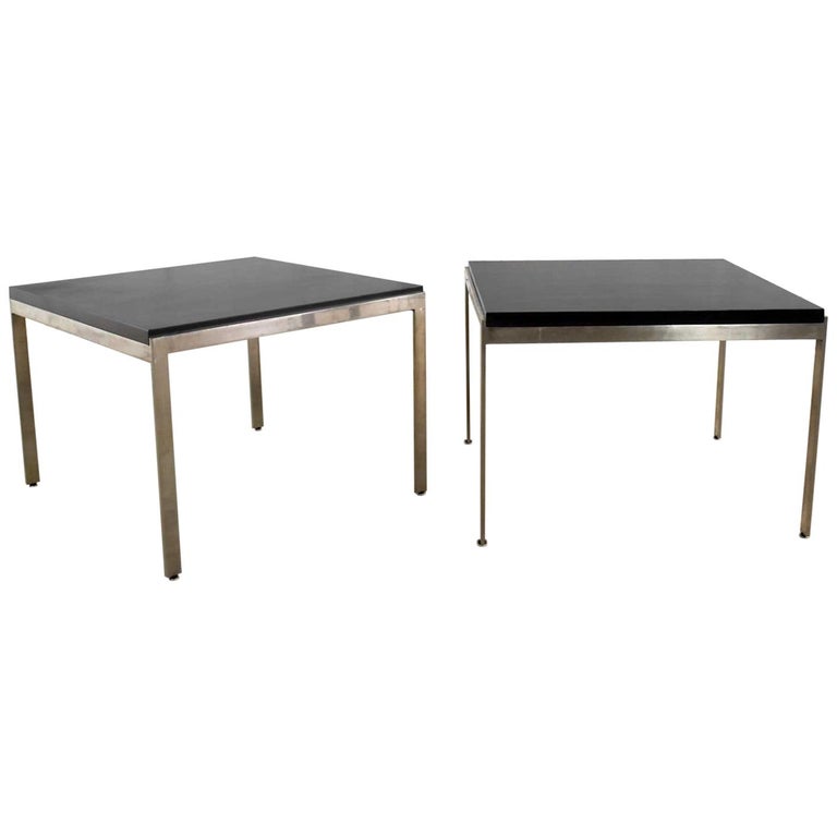 Vintage Large Modern Square End Tables in Stainless Steel Black ...