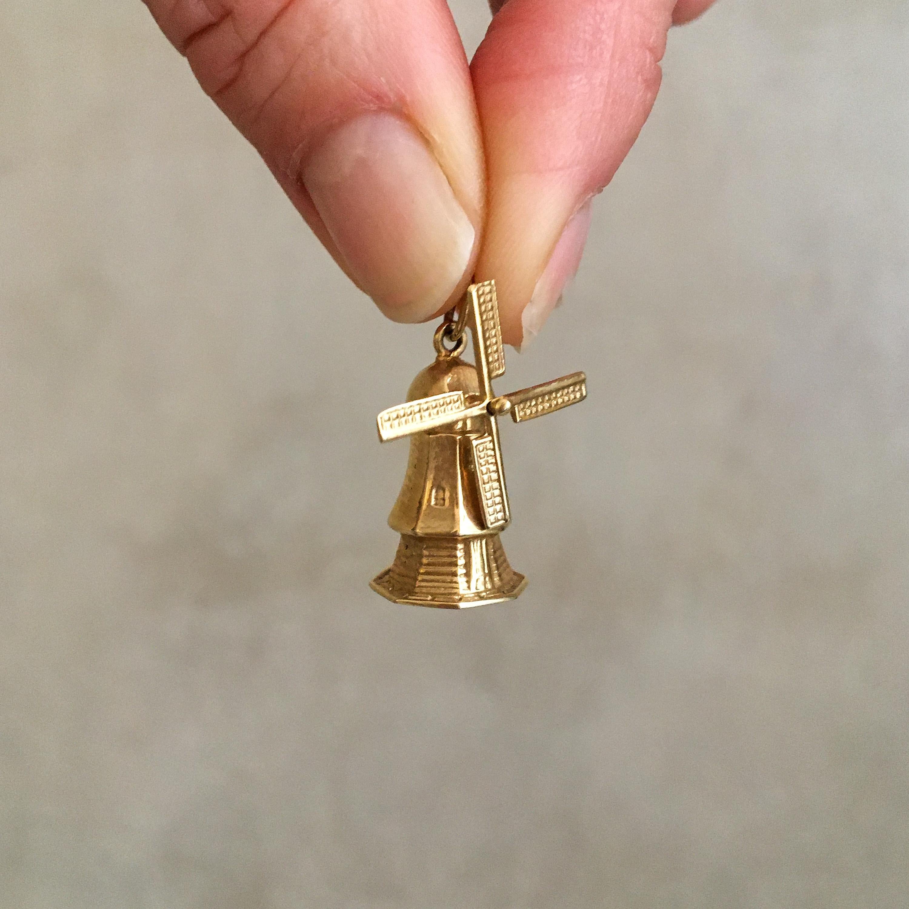 Vintage Large Movable Windmill 14K Gold Charm Pendant For Sale at ...