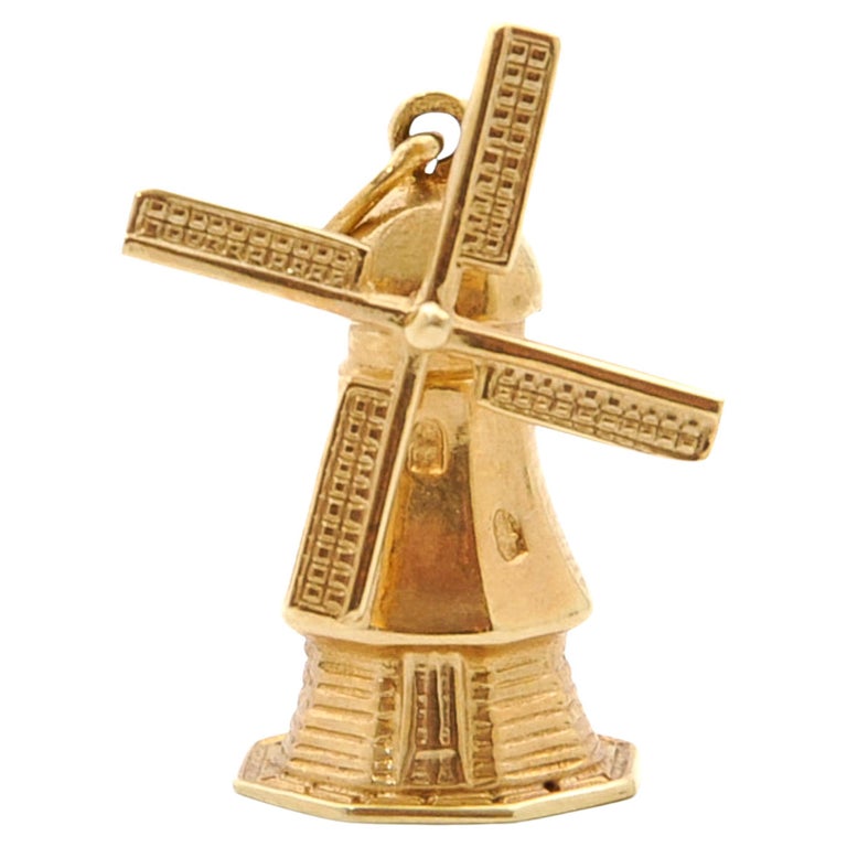 Vintage Large Movable Windmill 14K Gold Charm Pendant For Sale at 1stDibs