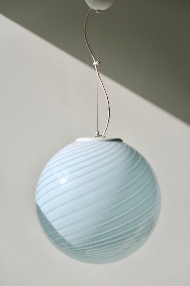 Vintage Large Murano Baby Blue Swirl Glass Italian 70s Sphere Globe ...