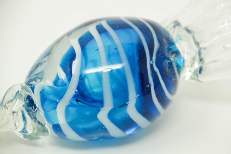 Vintage Large Murano Decorative Blown Art Glass Wrapped Blue Candy ...