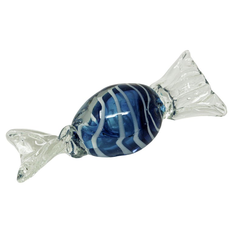 Vintage Large Murano Decorative Blown Art Glass Wrapped Blue Candy ...