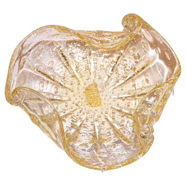 Vintage Large Murano Glass with Gold Dust Bowl Shell Ashtray Murano ...