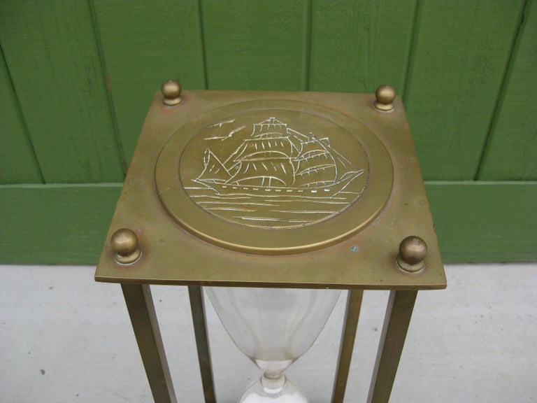 Vintage Large Nautical Maritime Brass Glass Ship's Hourglass Display ...