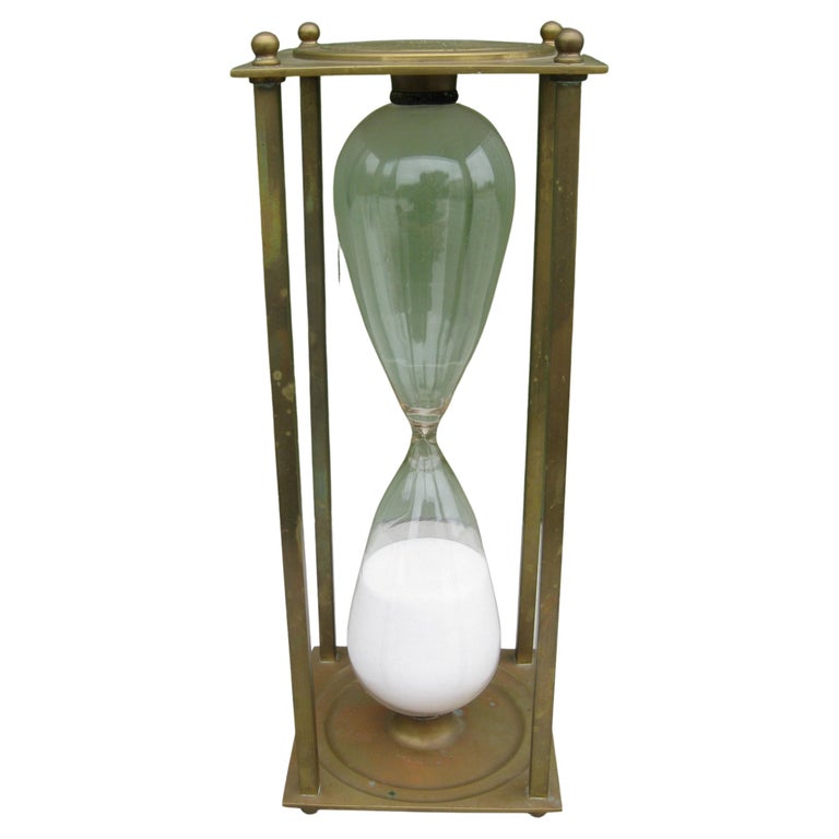 Vintage Large Nautical Maritime Brass Glass Ships Hourglass Display