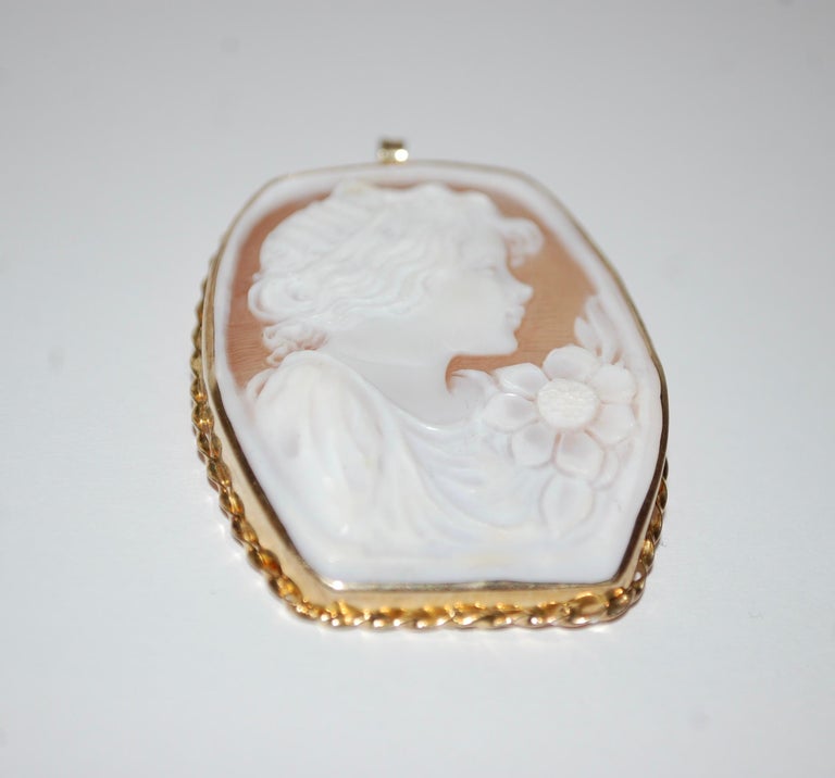 Vintage Large Pink and White Cameo Pendant with Lady with Flower For ...