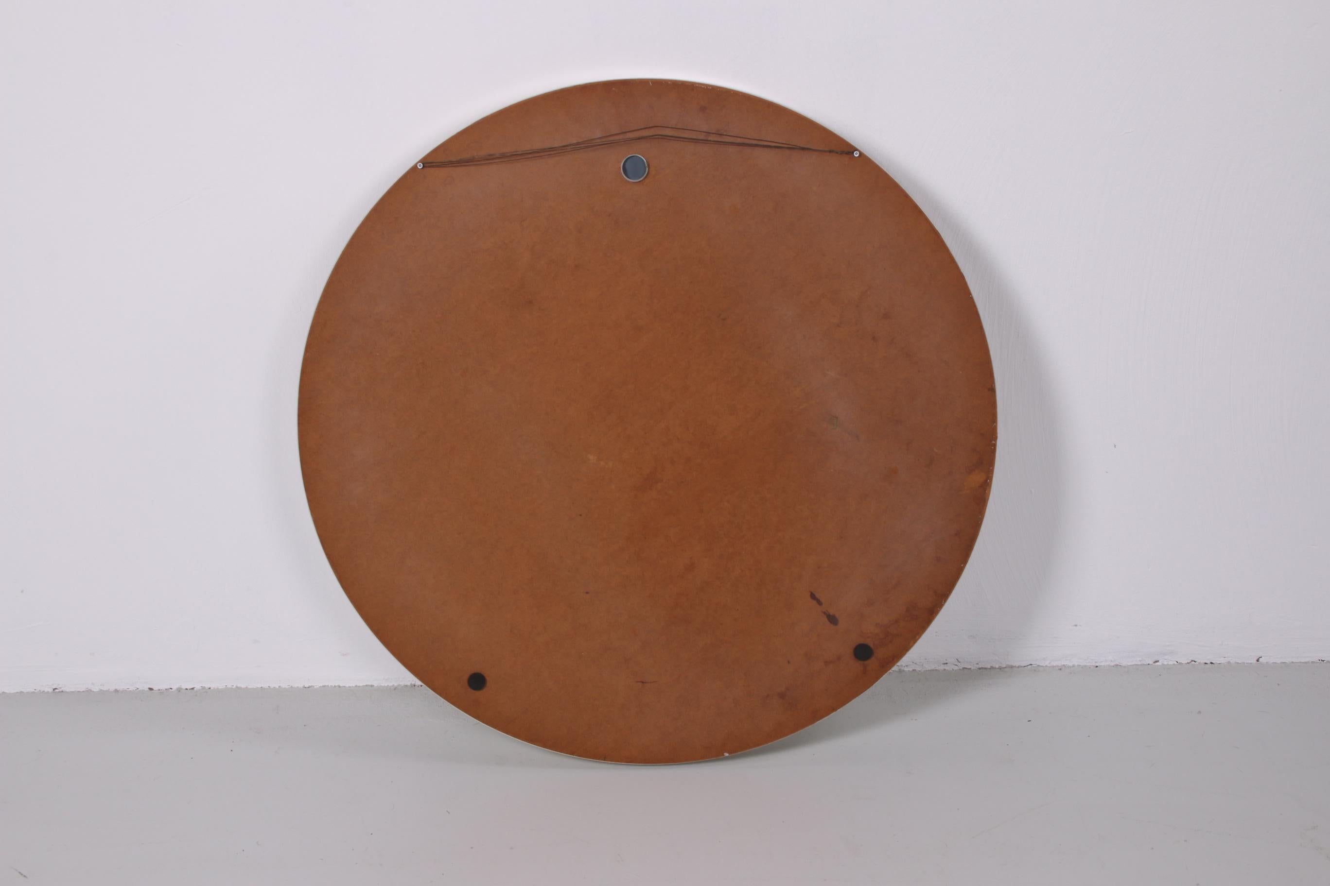 Vintage Large Round Mirror with White Edge, 1960s For Sale at 1stDibs