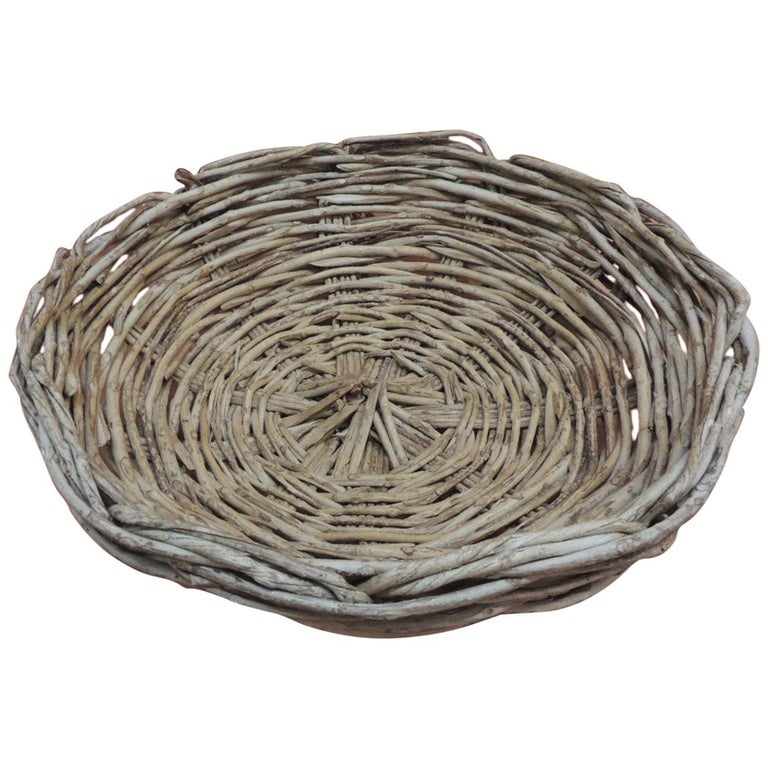 Vintage Large Round Rustic Style Willow Woven Basket/ Bowl For Sale at ...