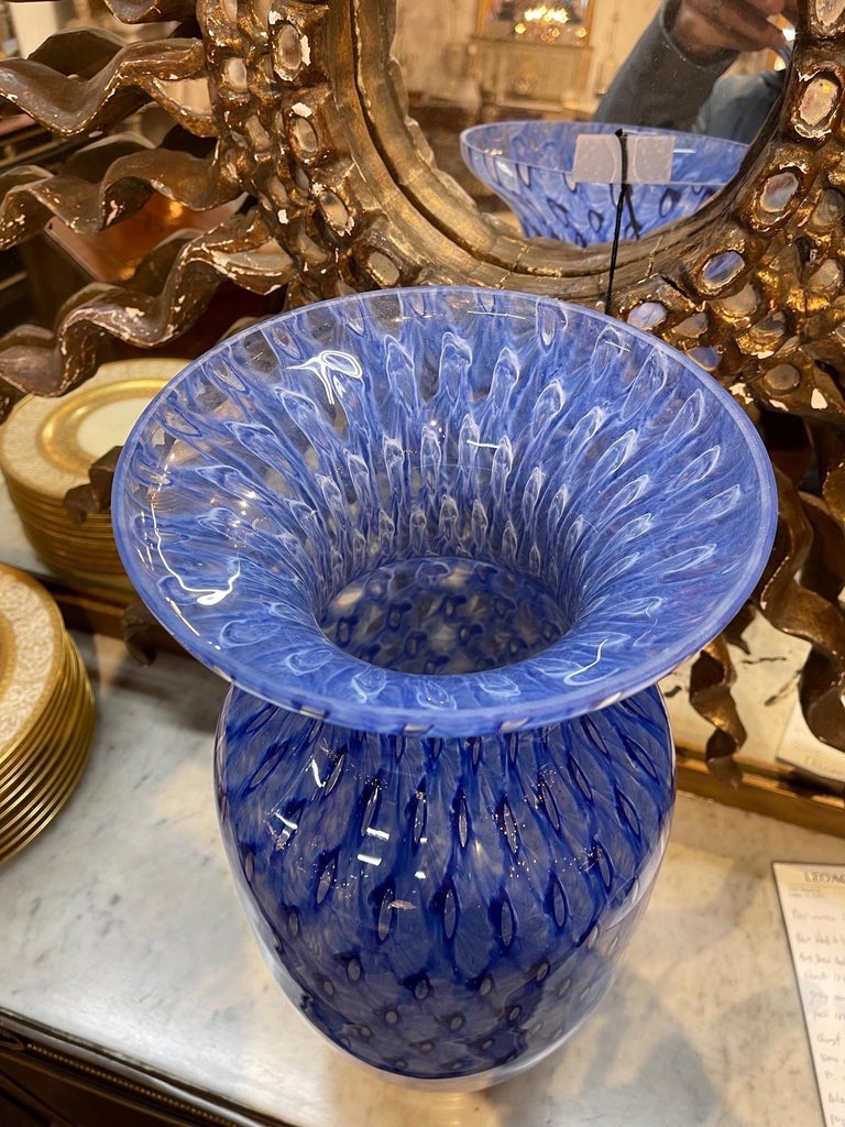 Vintage Large Scale Blue Murano Glass Vase For Sale at 1stDibs
