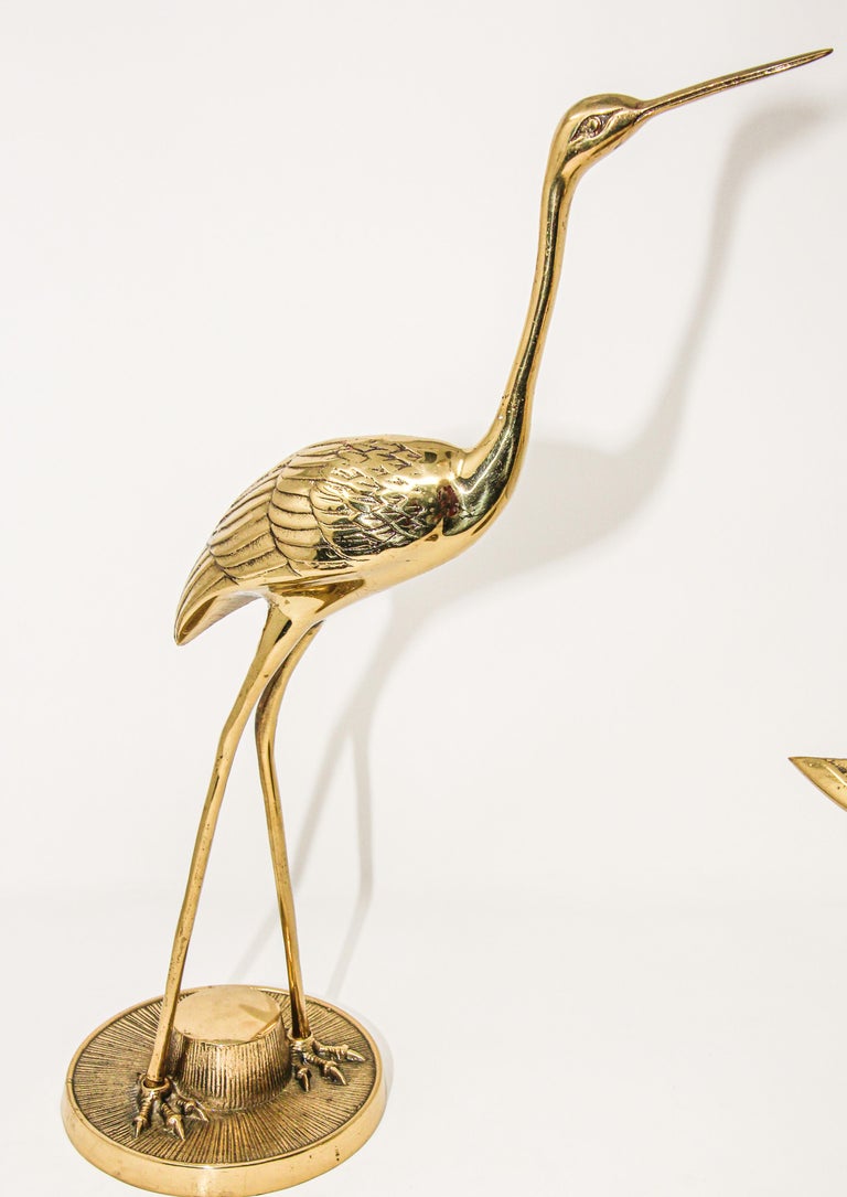 Vintage Large Scale Hollywood Regency Polished Brass Asian Crane ...
