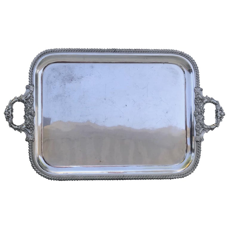 Vintage Large Silver Plate Butler Tray at 1stDibs