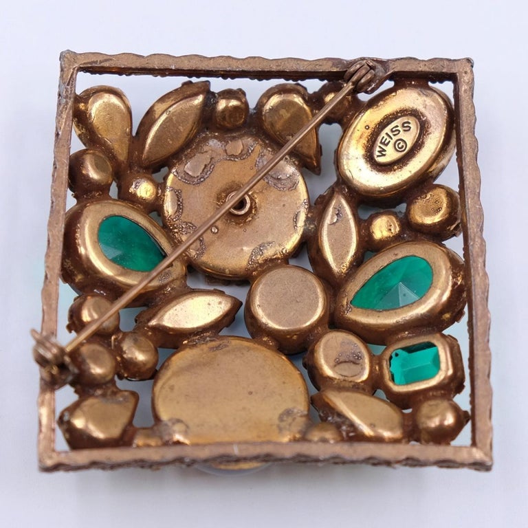 Vintage Large Square Weiss Brooch 1950s For Sale at 1stDibs