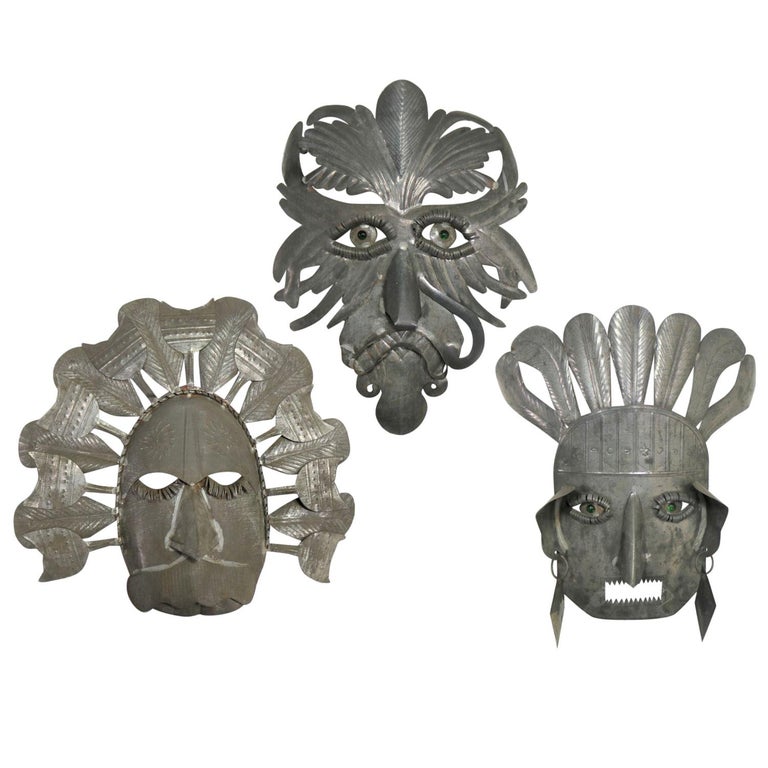 Vintage Large Tin Mexican Folk Art Masks at 1stDibs