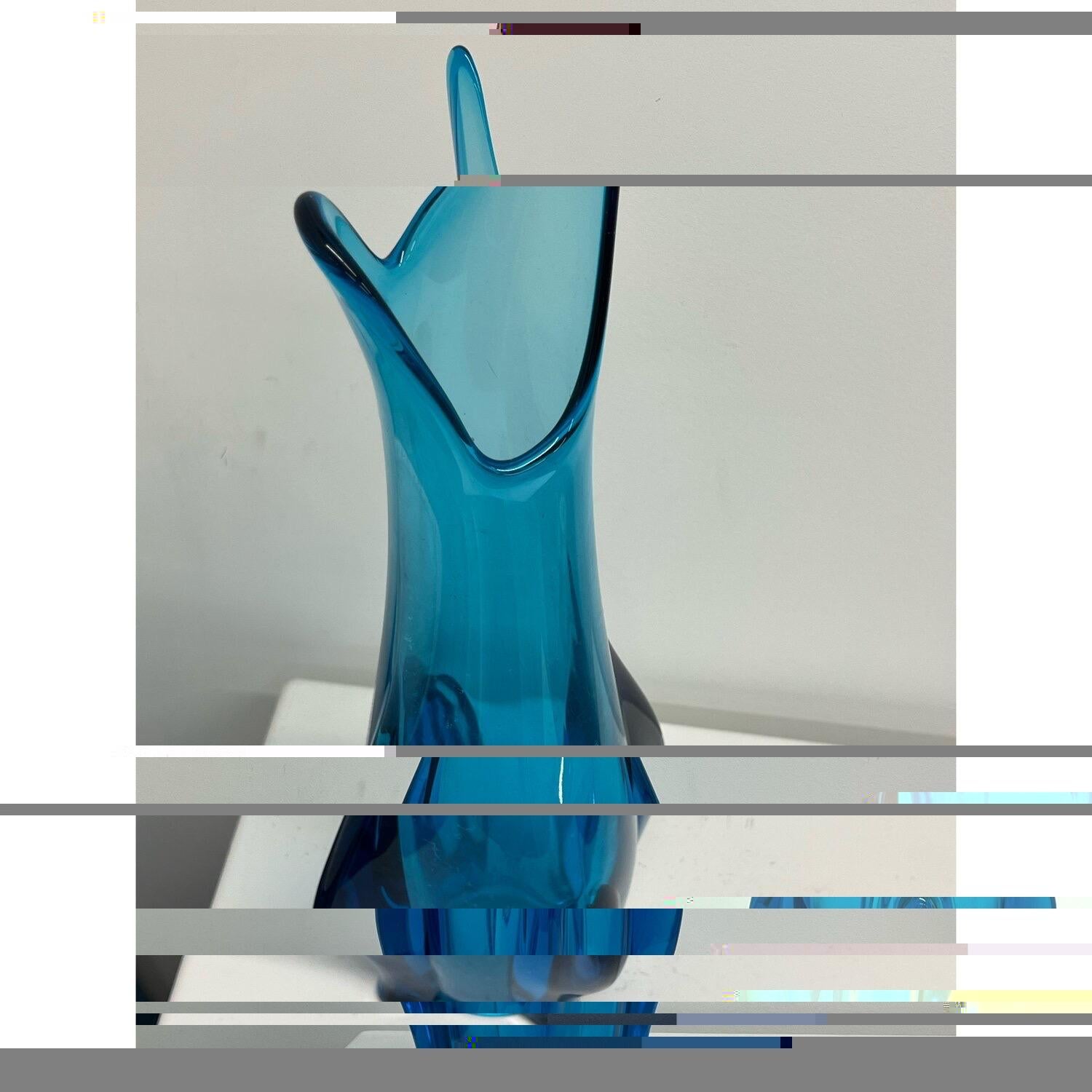 Vintage Large Viking Glass Swung Vase in Turquoise For Sale at 1stDibs
