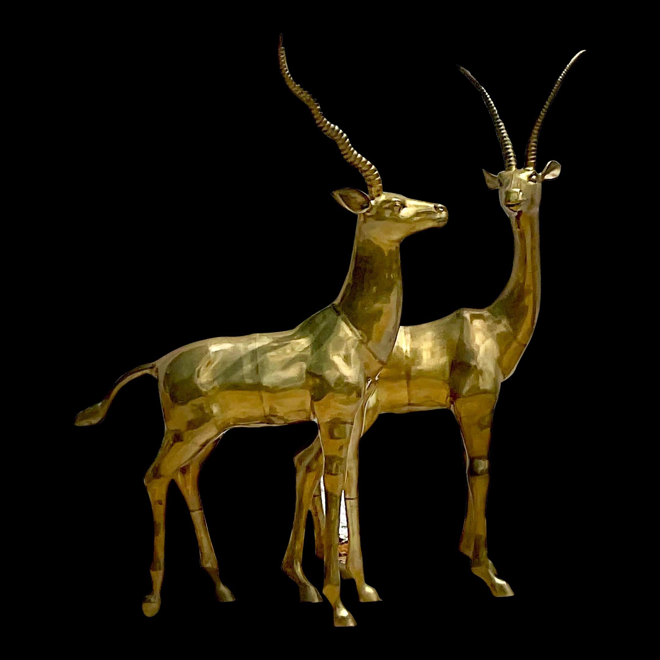 Vintage Late 20th Century Boho Brass Gazelles - a Pair For Sale at 1stDibs
