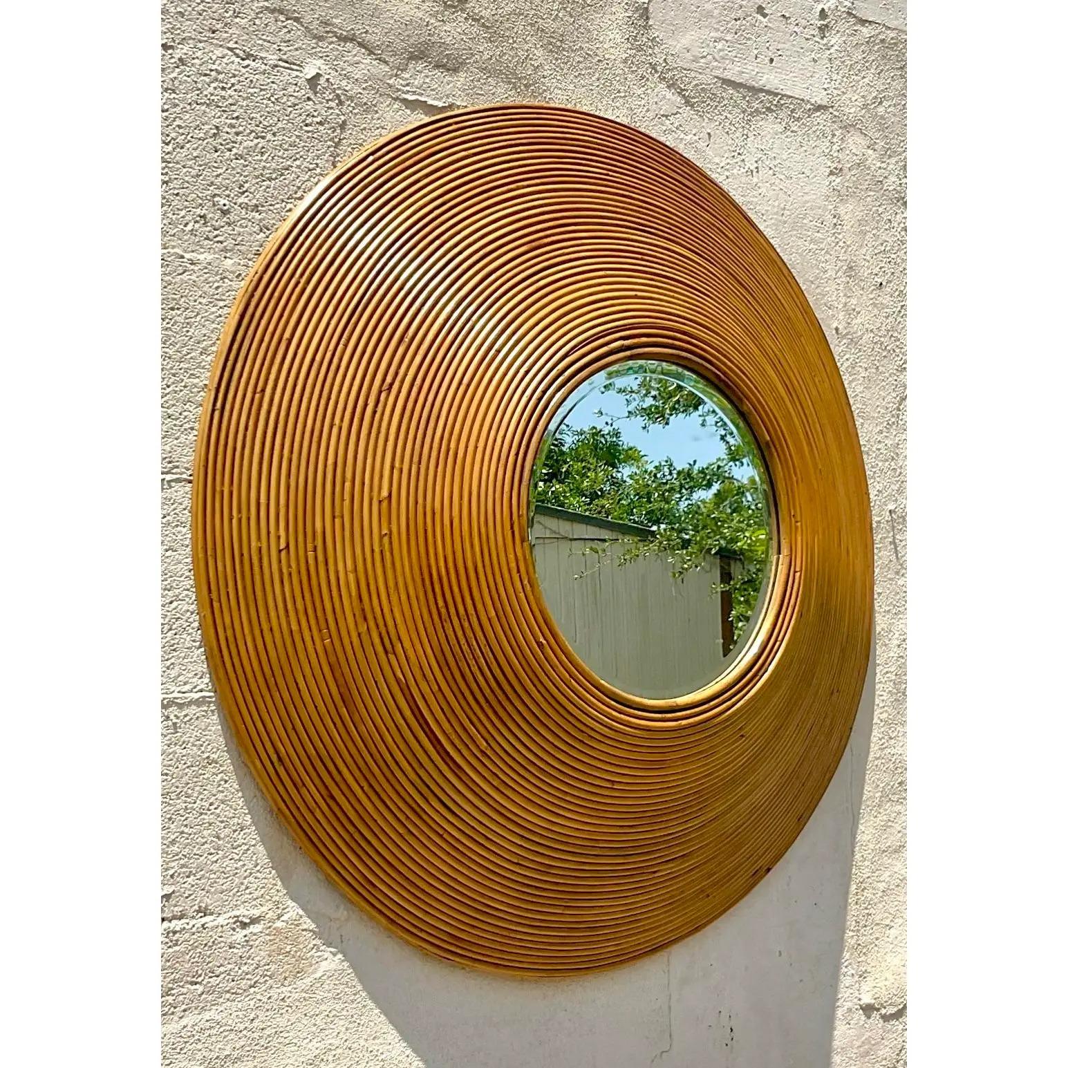 Vintage Late 20th Century Coastal Coiled Pencil Reed Mirror For Sale at ...