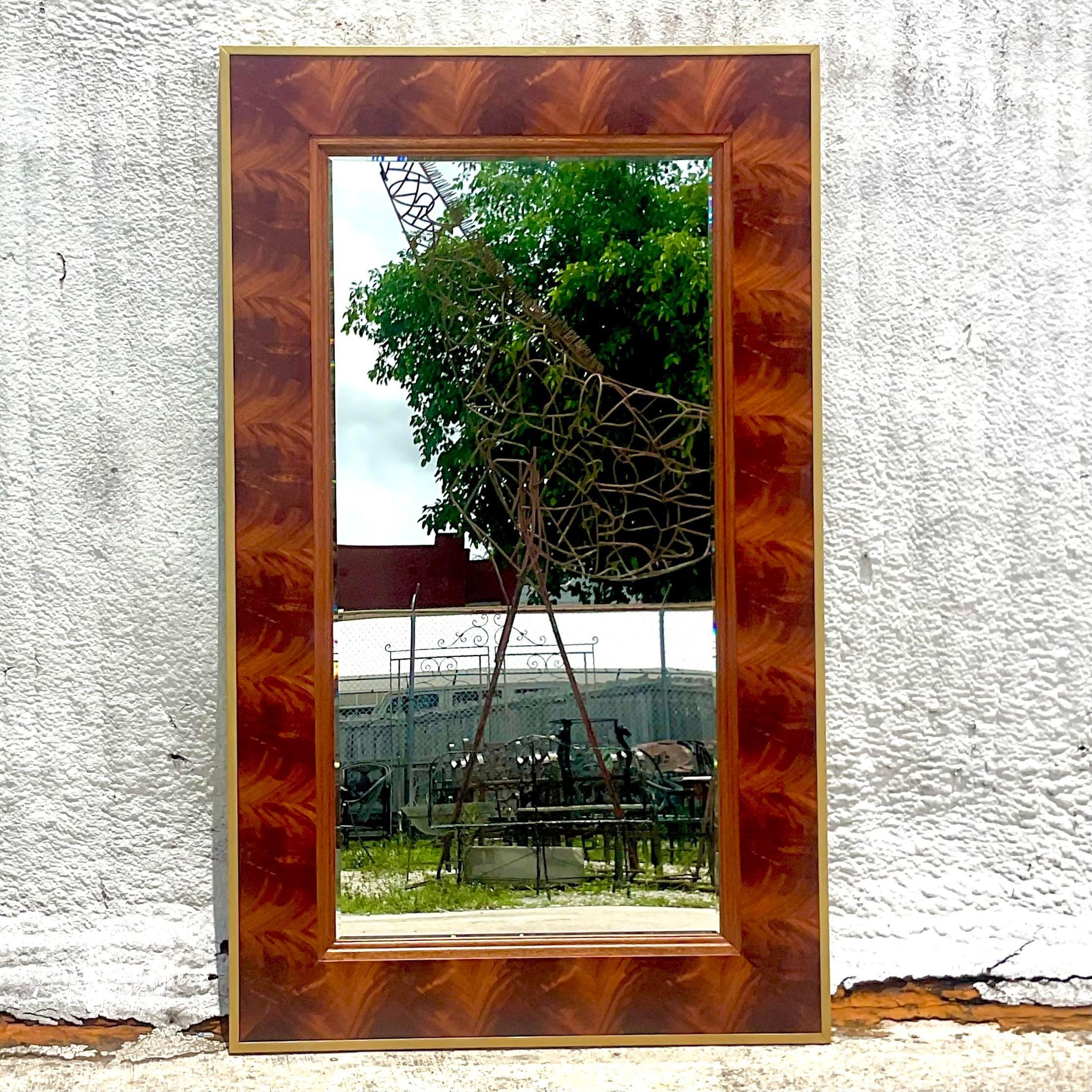 Vintage Late 20th Century Regency Book Matched Burl Wood Floor Mirror ...
