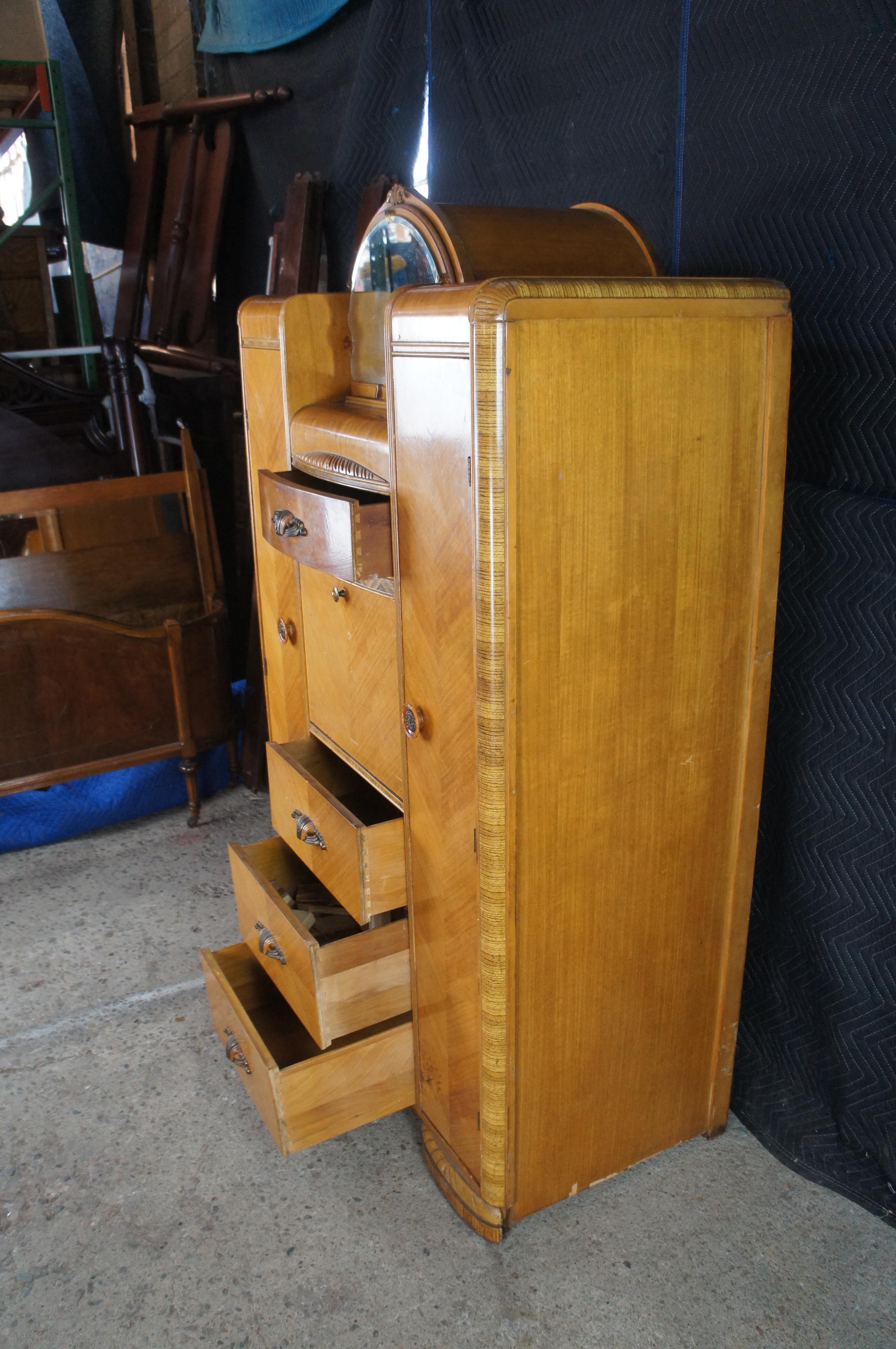 Vintage Late Art Deco Waterfall Walnut Chifferobe Secretary Desk ...