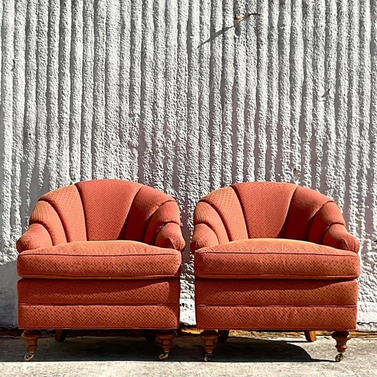 Vintage Late Regency Channel Tufted Tub Chairs - a Pair For Sale at 1stDibs