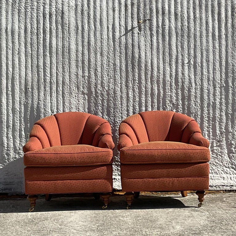 Vintage Late Regency Channel Tufted Tub Chairs - a Pair For Sale at 1stDibs