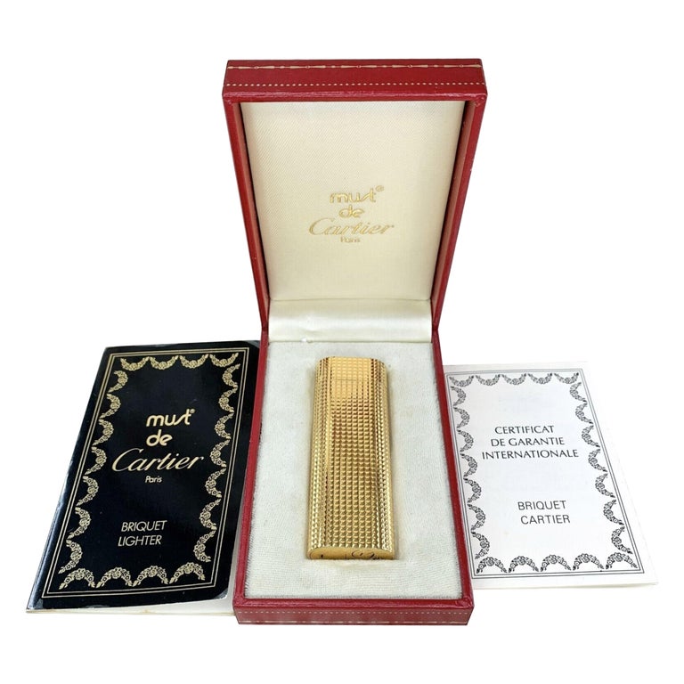 Vintage Le Must De Cartier 18k Gold Plated Pyramid Cut lighter, Circa ...