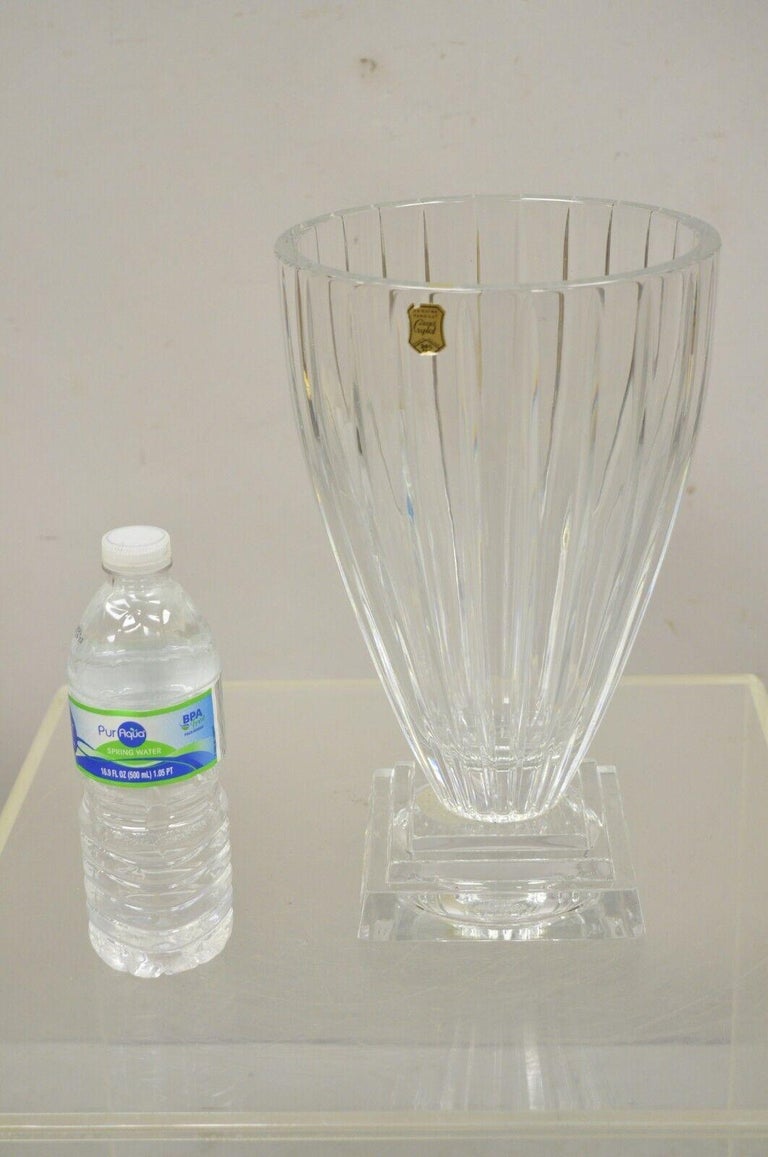 Vintage Lead Crystal Glass Fluted Flower Vase Poland For Sale at 1stDibs