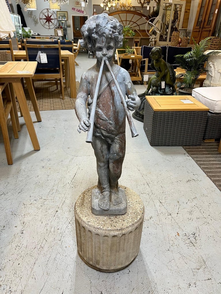 Vintage Lead Figural Statue of Musical Pan with Flutes on a Stone ...