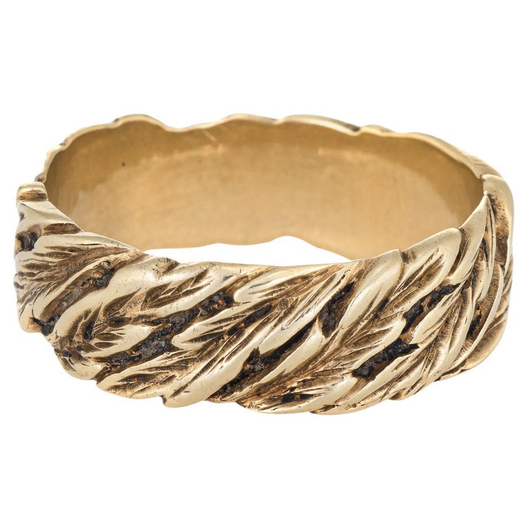 Vintage Leaf Pattern Ring 14k Yellow Gold Eternity Wedding Band Jewelry ...