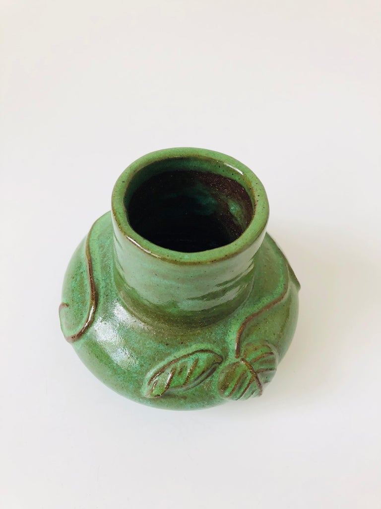 Vintage Leafy Green Studio Pottery Vase at 1stDibs