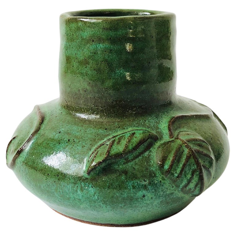 Vintage Leafy Green Studio Pottery Vase at 1stDibs