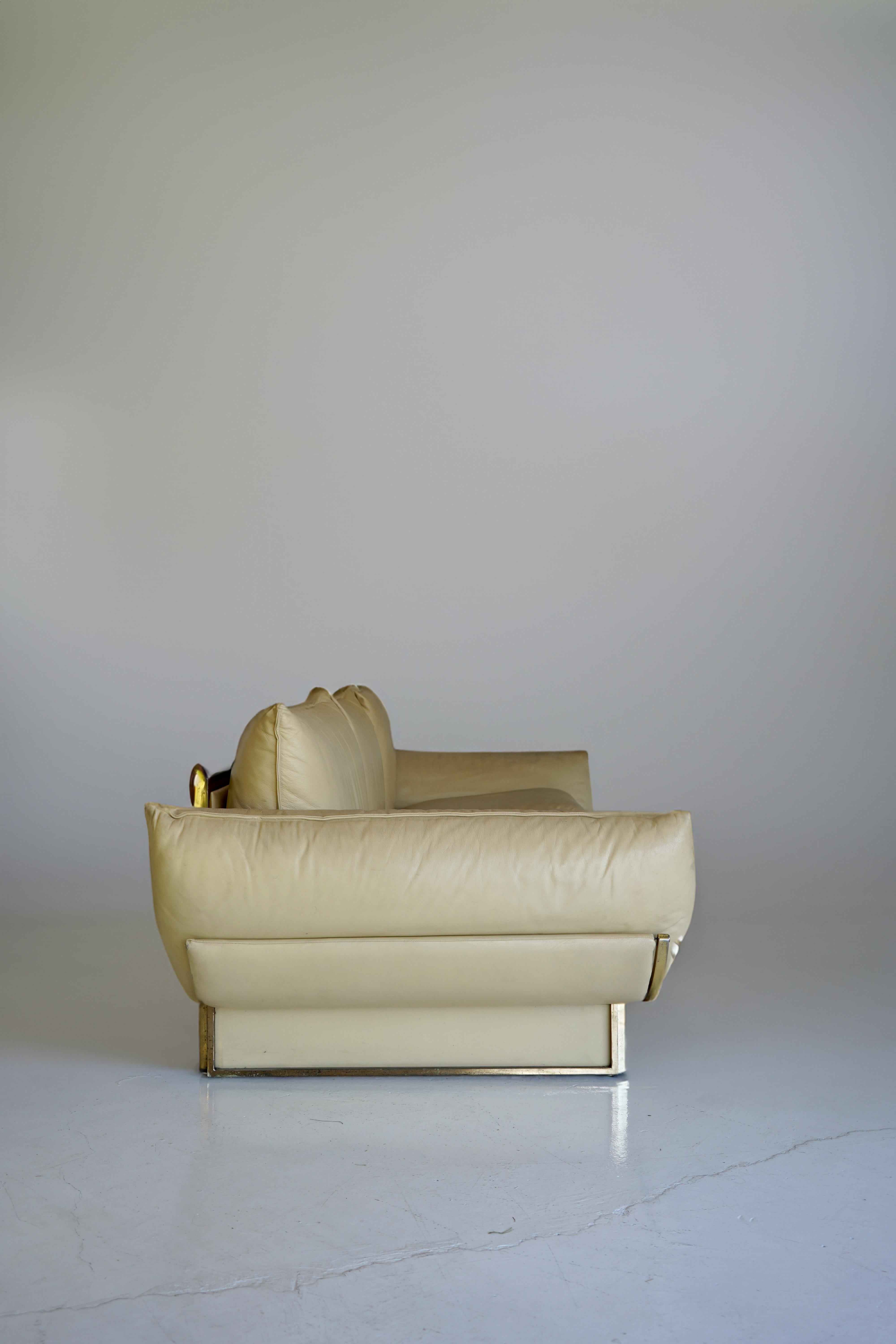 Vintage Leather and Brass 3-Seater Sofa, Elledue Arredamenti, Italy For ...