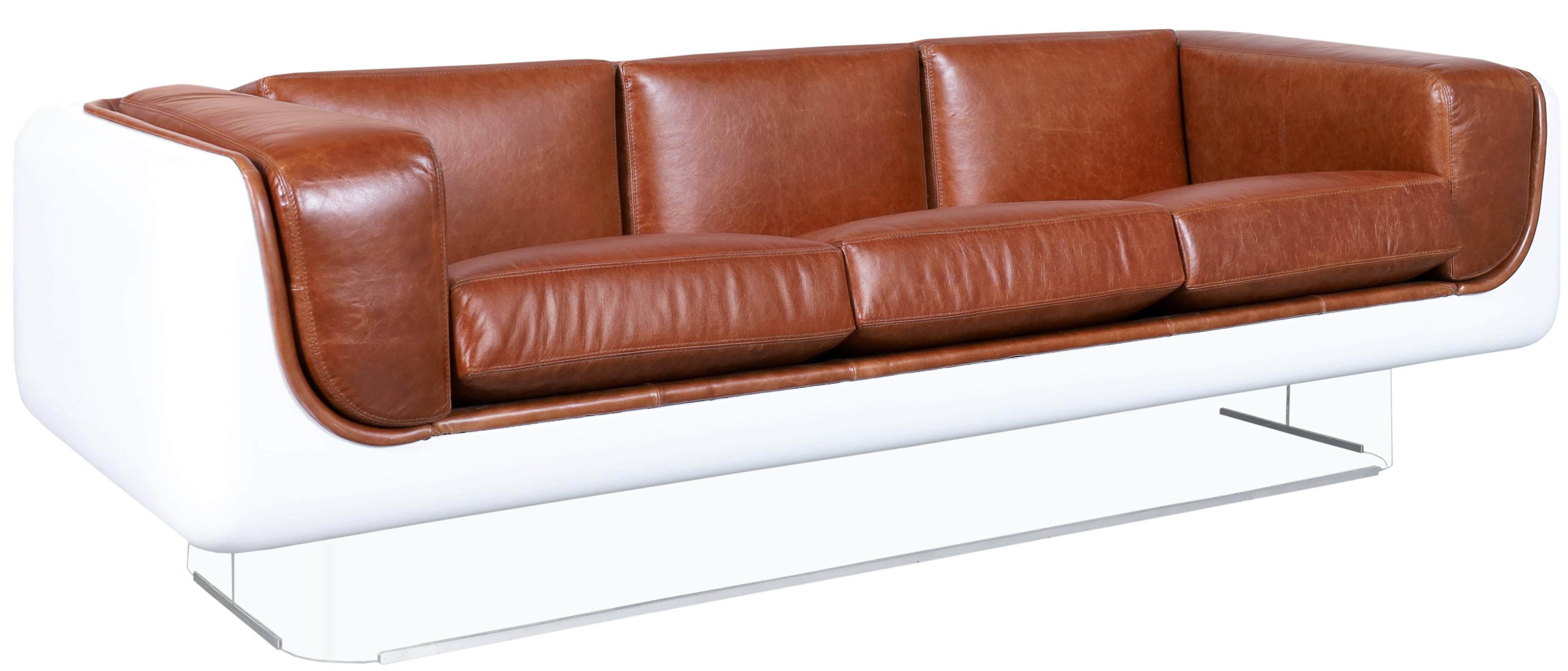 Vintage Leather and Lucite Floating Sofa by William C. Andrus for ...