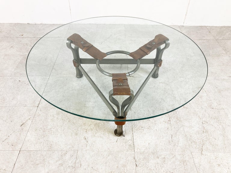 Vintage leather and steel coffee table by Jacques Adnet, 1950s For Sale ...