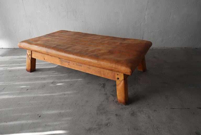 Vintage Leather and Wood Gym Bench Daybed at 1stDibs