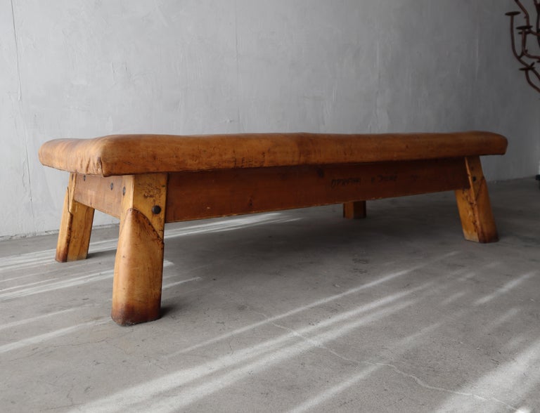 Vintage Leather and Wood Gym Bench Daybed at 1stDibs